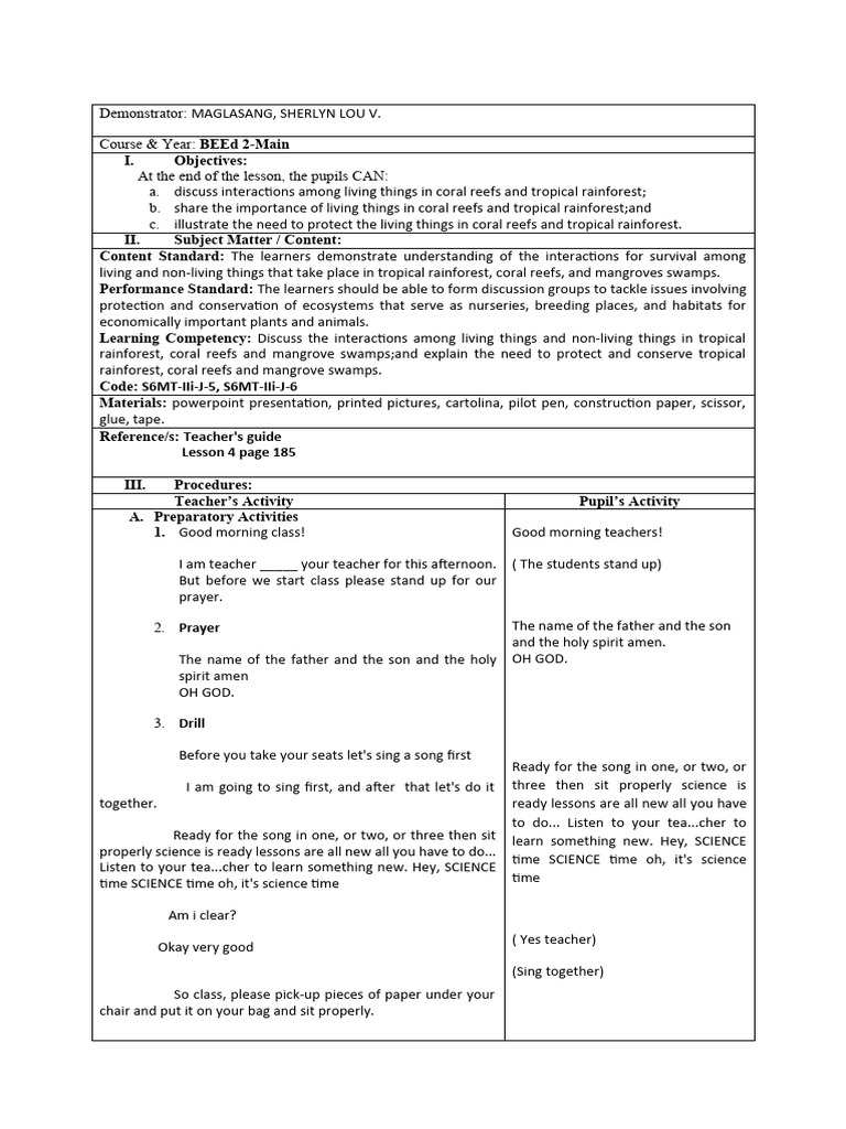 A Detailed Plan in Science 6 | PDF | Rainforest | Coral