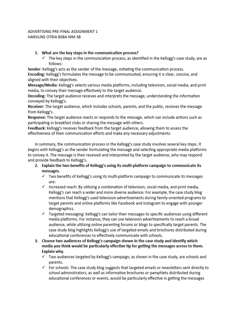 OTRIA, PRE FINAL ASSIGNMENT 1 | PDF | Communication | Target Audience