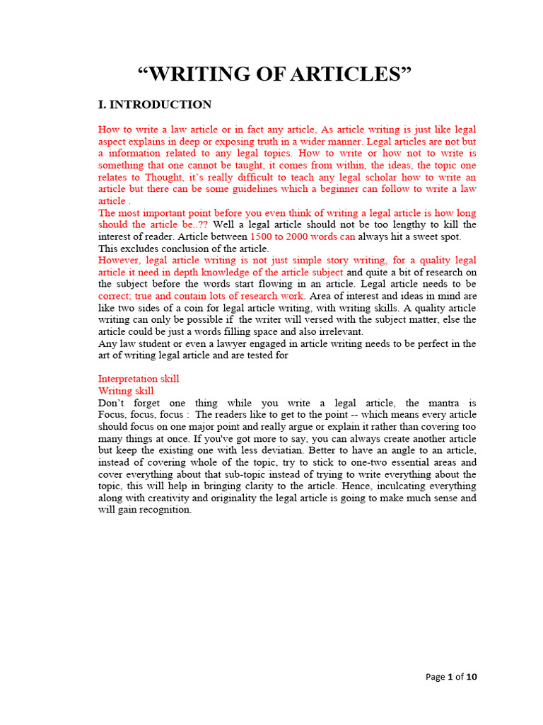 Legal Article Writing PROJECT PDF | PDF | Citation | Academic Publishing