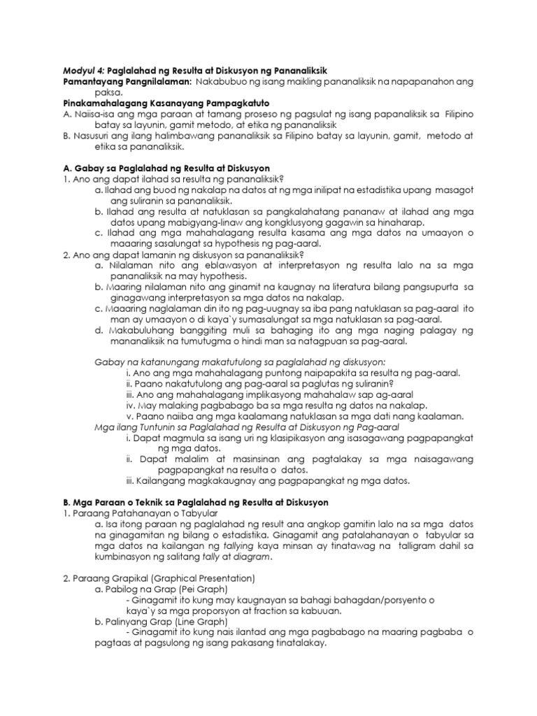 PAGBASA Paglalahad NG Resulta at Diskusyon | PDF