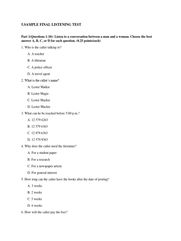 5.sample Final Listening Test | Download Free PDF | Libraries