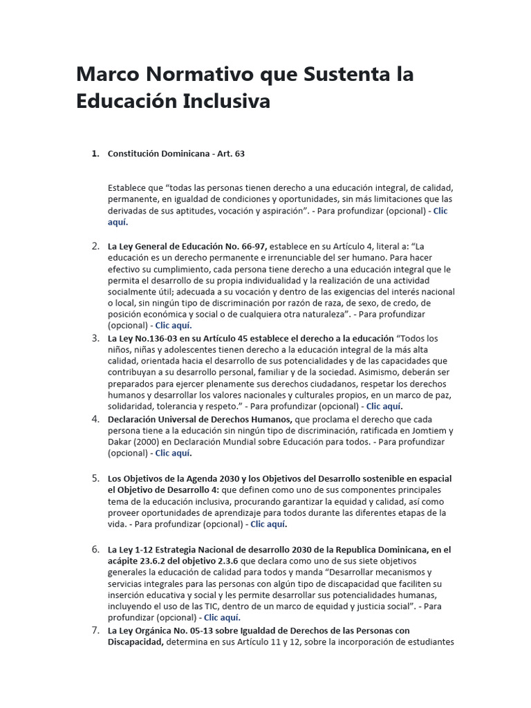 Marco Normativo Que Sustenta La Educación Inclusiva | PDF | Invalidez | Educación de la primera ...