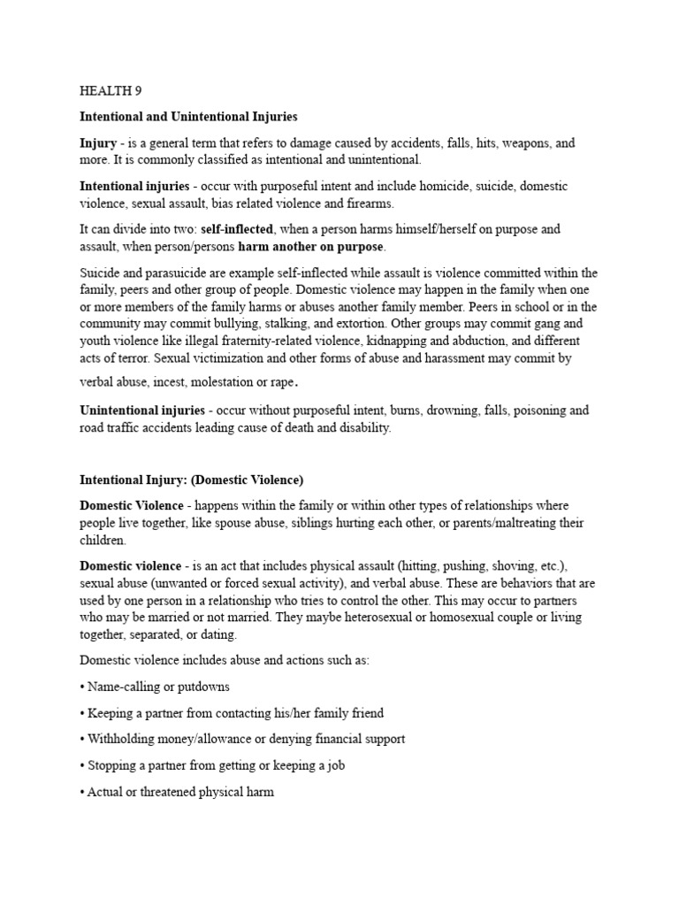 Health 9 Handout and Activities | Download Free PDF | Domestic Violence ...