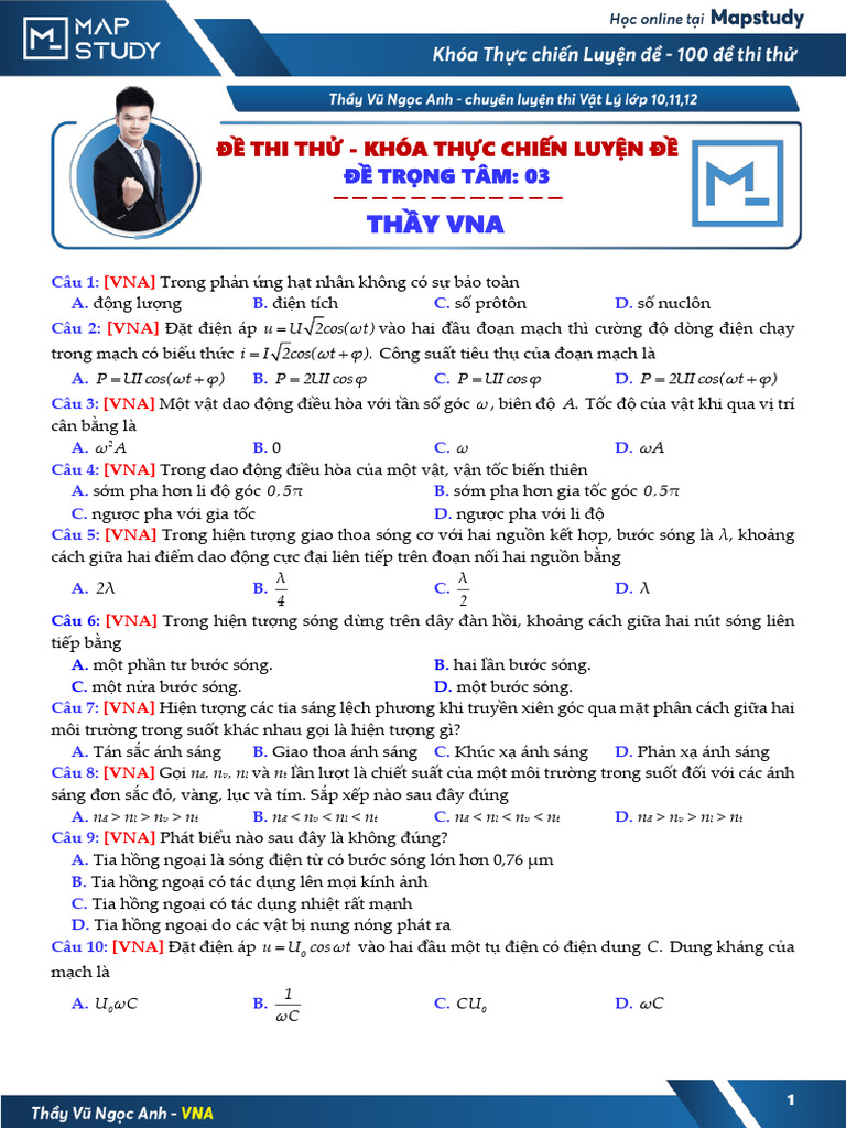 Đề Thi Thử Trọng Tâm - Số 03 - Thầy VNA | PDF