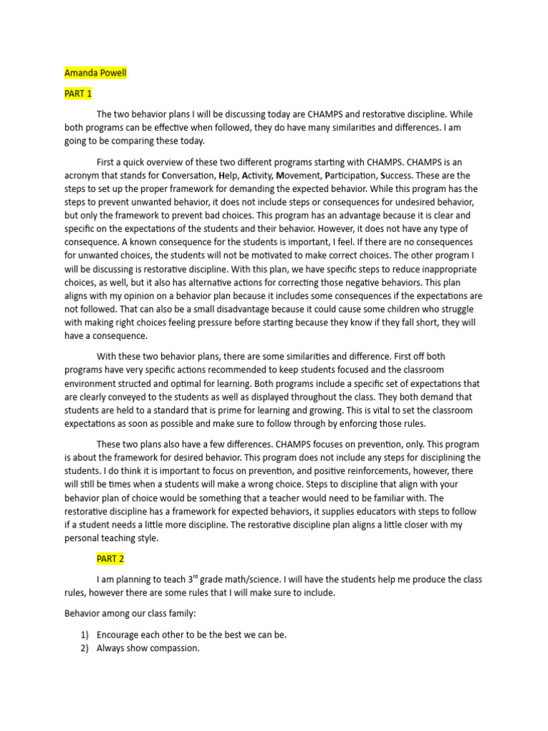 Behavior Management: CHAMPS vs. Restorative | PDF | Disciplines | Teachers