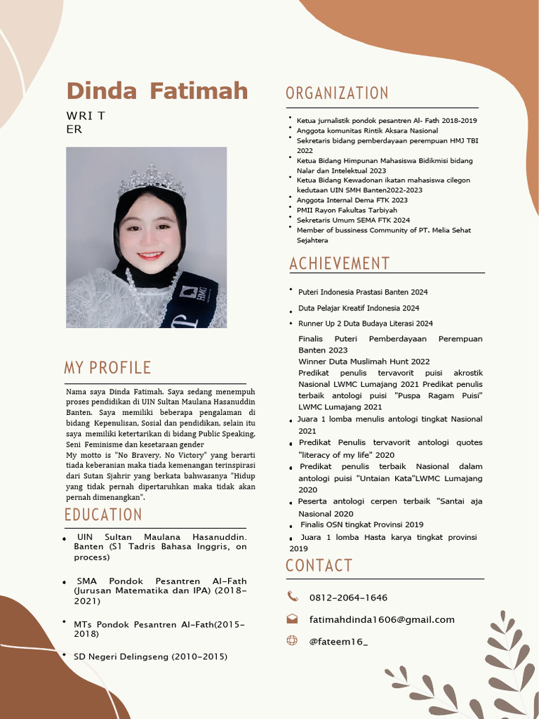 Curiculum Vitae Dinda Fatimah Terbaru | PDF