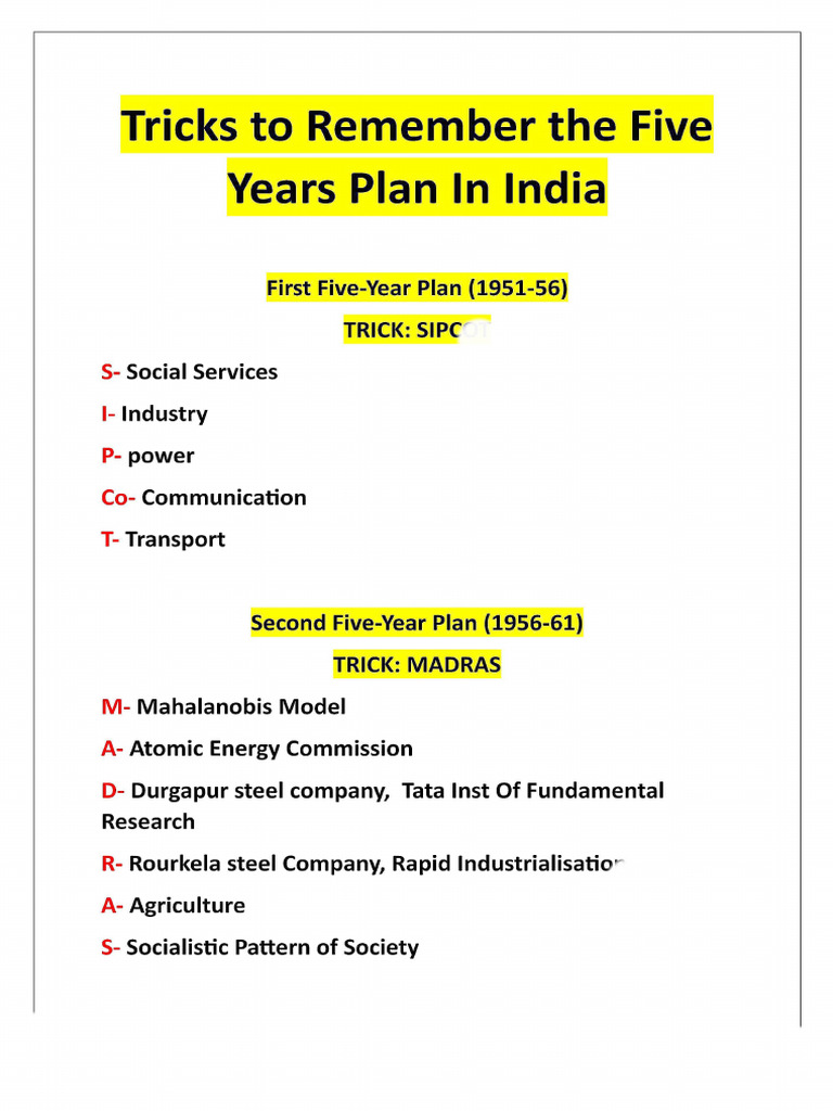 Tricks to Remember the Five Years Plan | PDF