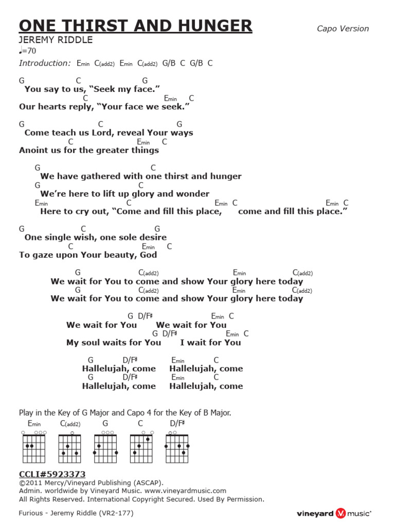 One Thirst and Hunger (Jeremy Riddle) Chord Chart | PDF | Glory ...