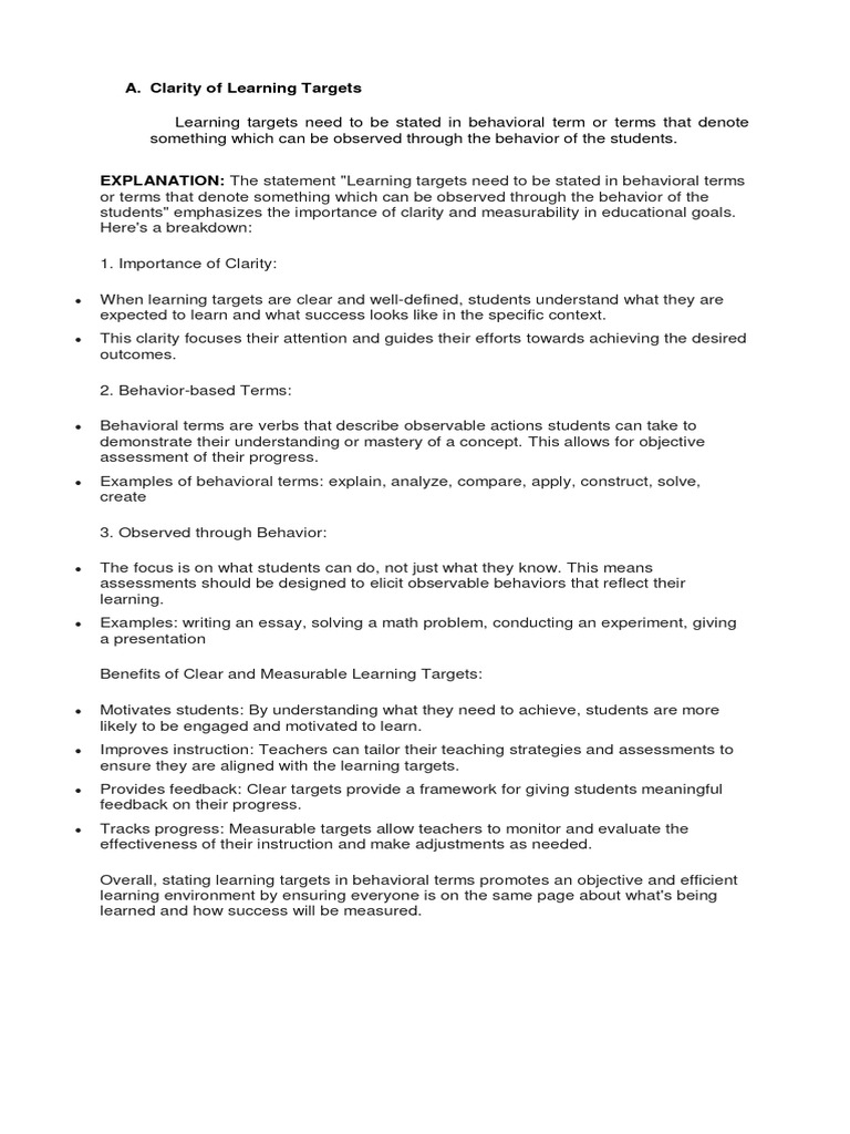 Clarity of Learning Targets | PDF | Evaluation | Knowledge