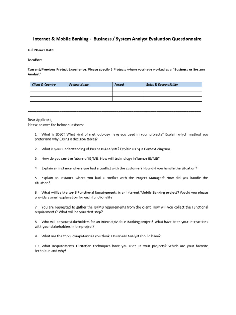 BA SA VeriPark IB MB Questionnaire-V1.0 | PDF | Business