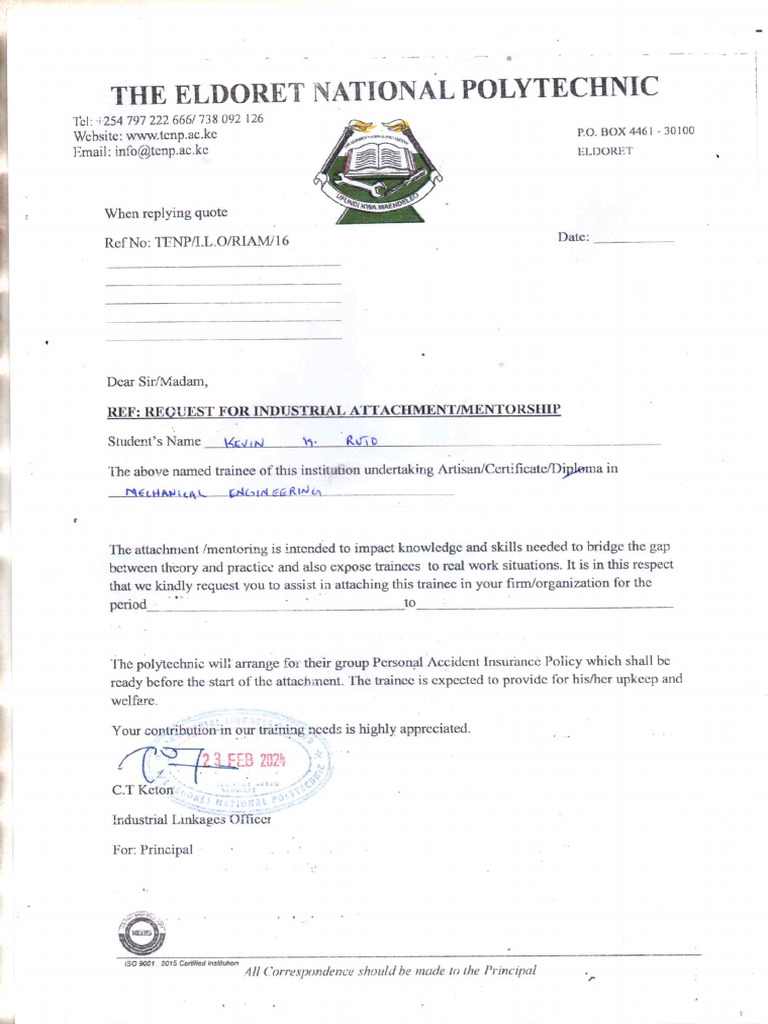 Request For Industrial Attachement | PDF