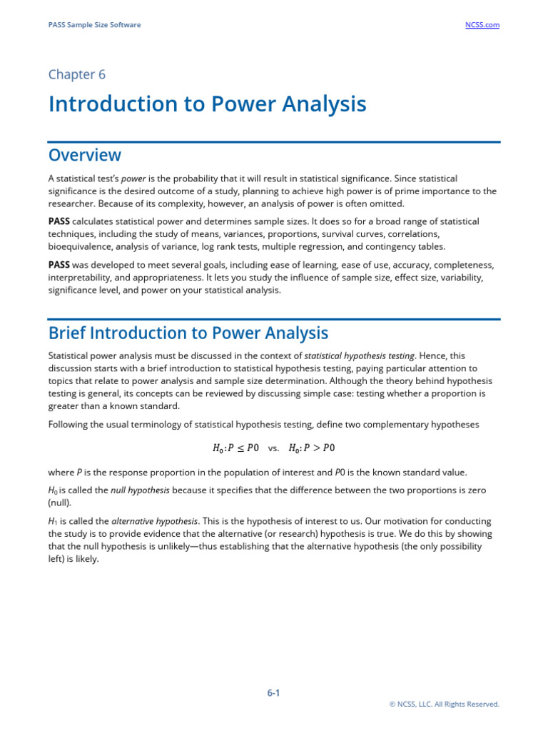 Power Analysis & Sample Size Guide | PDF | Statistical Hypothesis ...