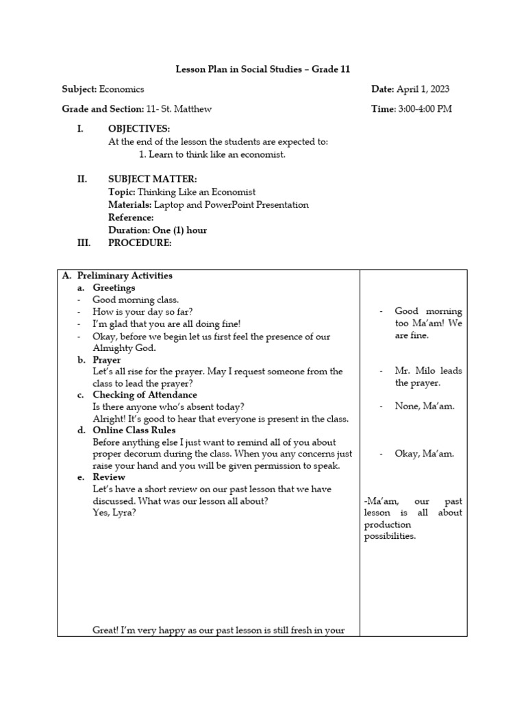 Economics Lesson Plan for Grade 11 | PDF | Economics | Economies