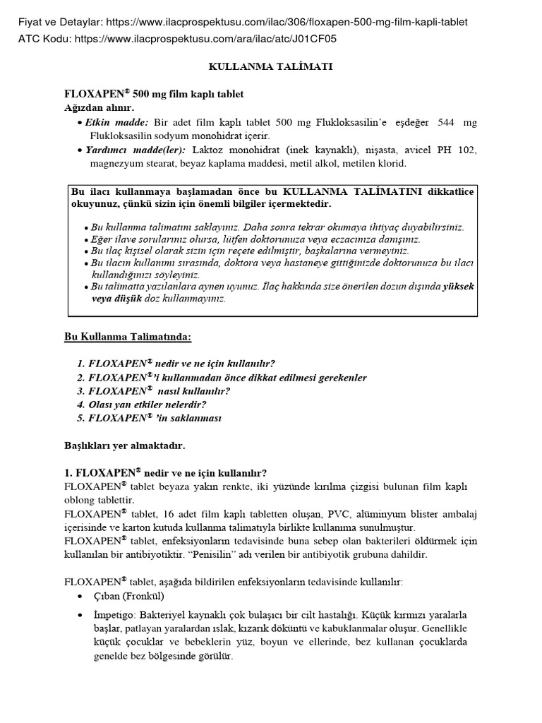Floxapen 500 MG Film Kapli Tablet KT | PDF