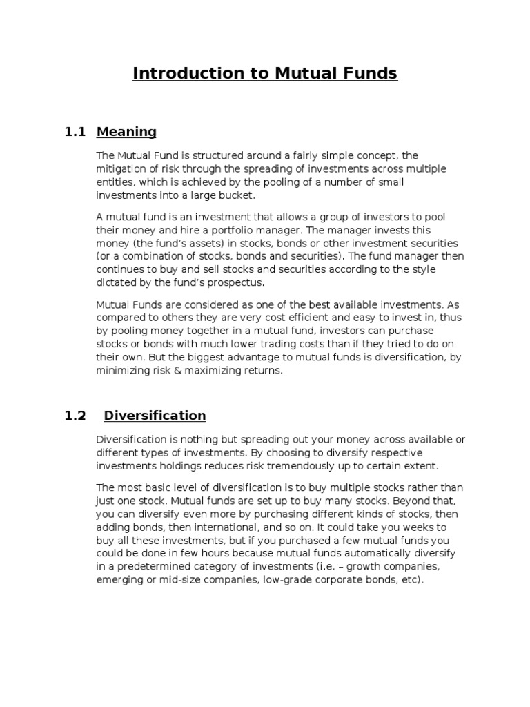 Introduction To Mutual Funds: 1.1 Meaning | PDF | Mutual Funds ...