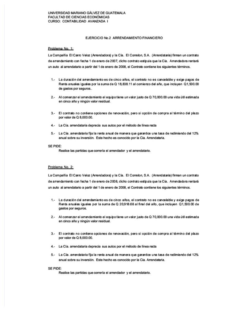 PDF Ejercicio 2 Arrendamiento Financiero Compress | Descargar gratis PDF | Contabilidad ...