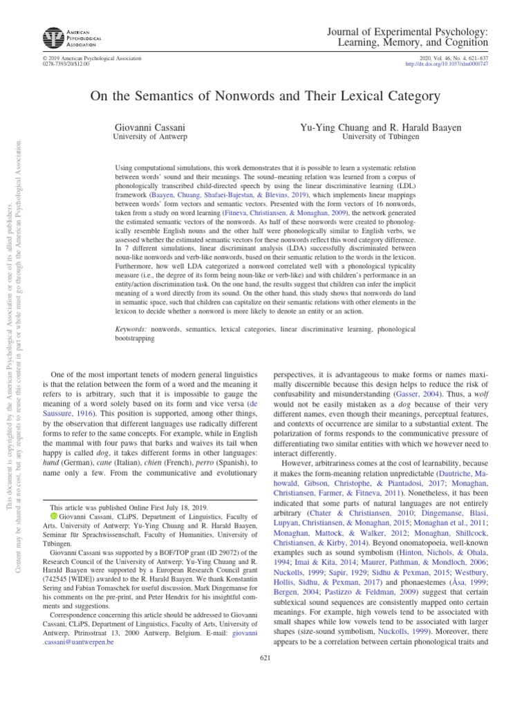 Journal of Experimental Psychology - Learning, Memory, and Cognition-On ...