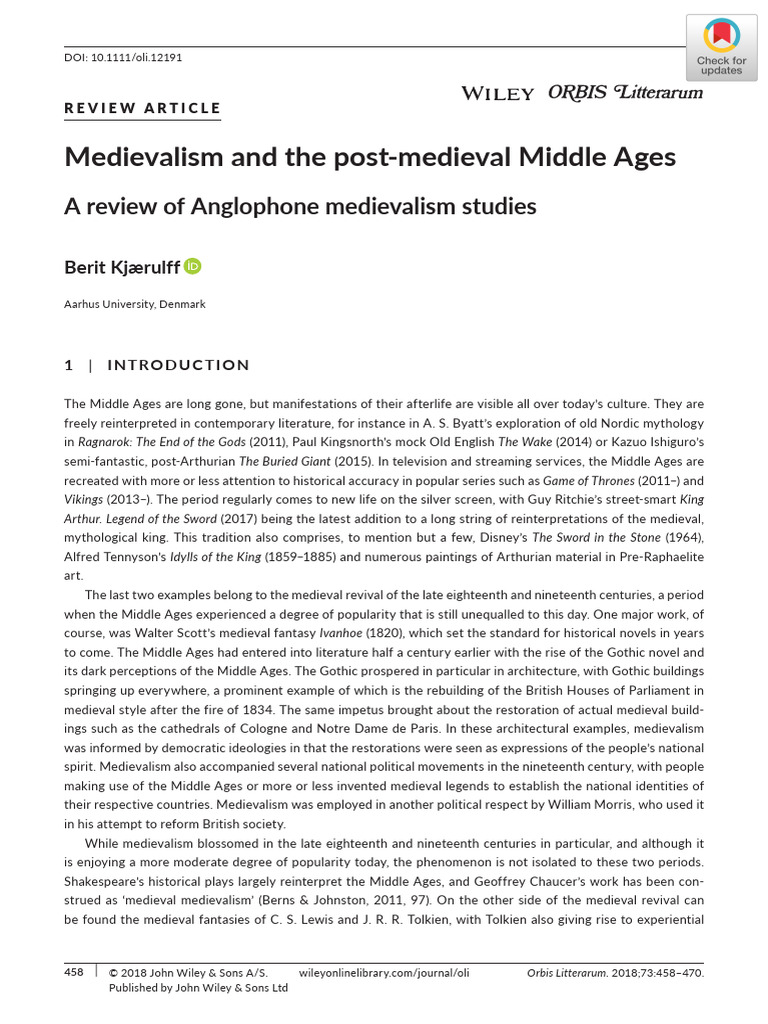 Medievalism and The Post-Medieval Middle Ages A Review of Anglophone ...