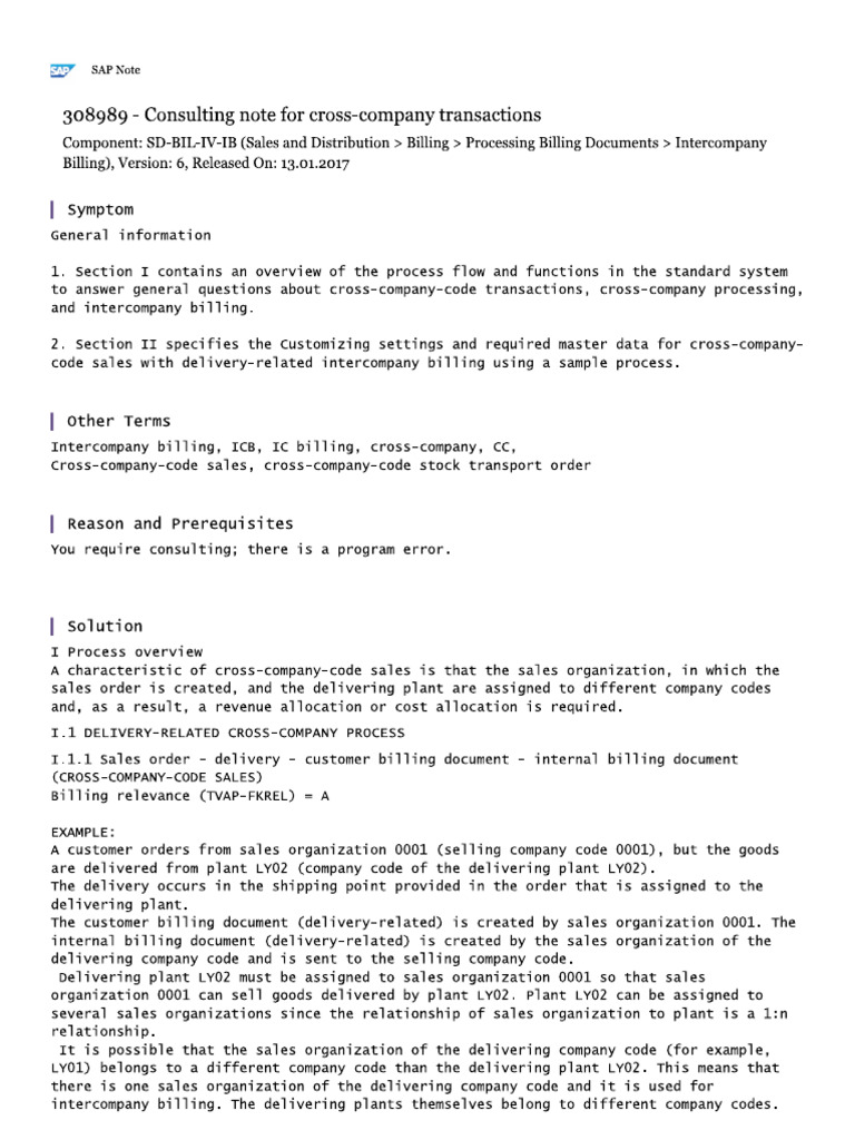 Consulting Note For Cross-Company Transactions | PDF