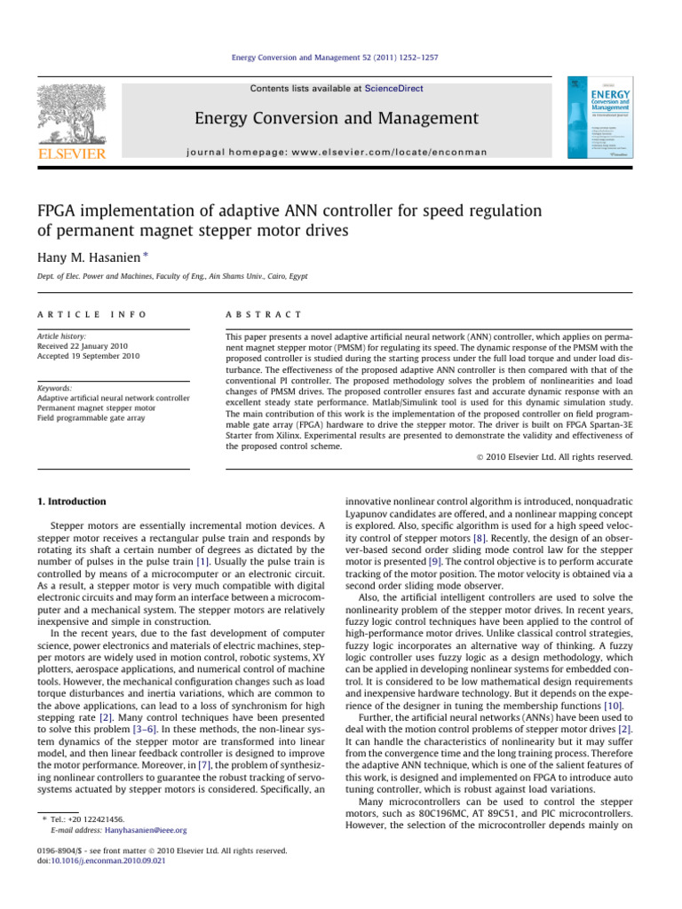 Fpga Implementation Of Adaptive Ann Controller For Speed Regulation Of Permanent Magnet Stepper