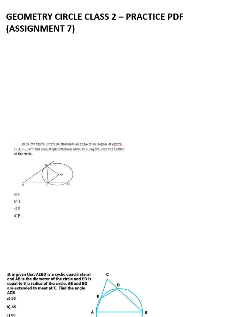 Geometry Circle Class 2 Practice | PDF