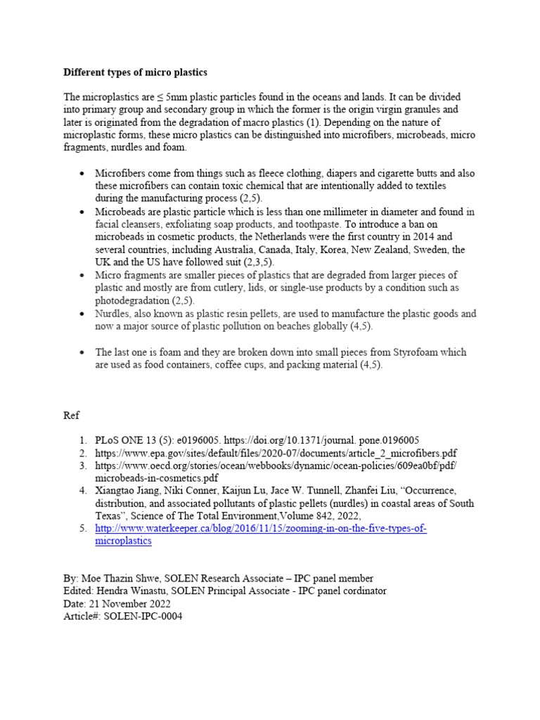 Types of Microplastics Explained | PDF | Economy And The Environment ...