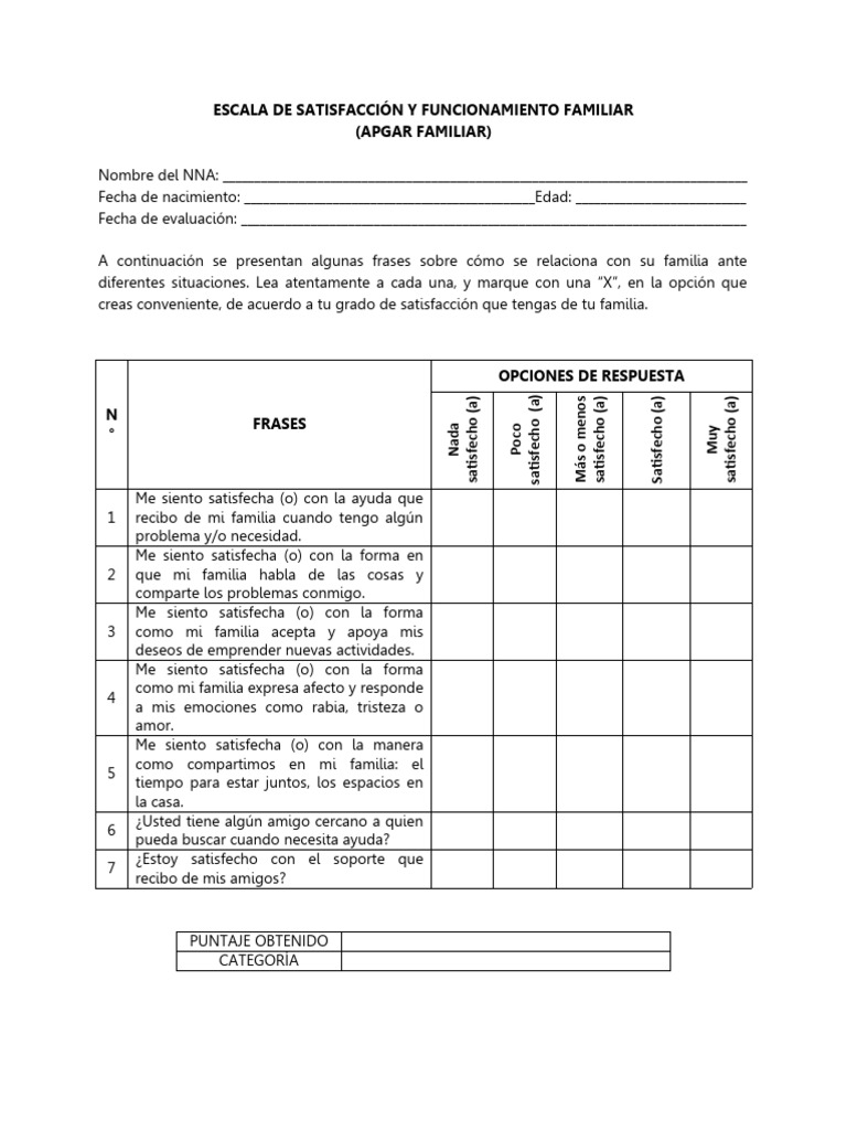 Escala de Funcionamiento y Satisfacción Familiar | PDF | Sicología