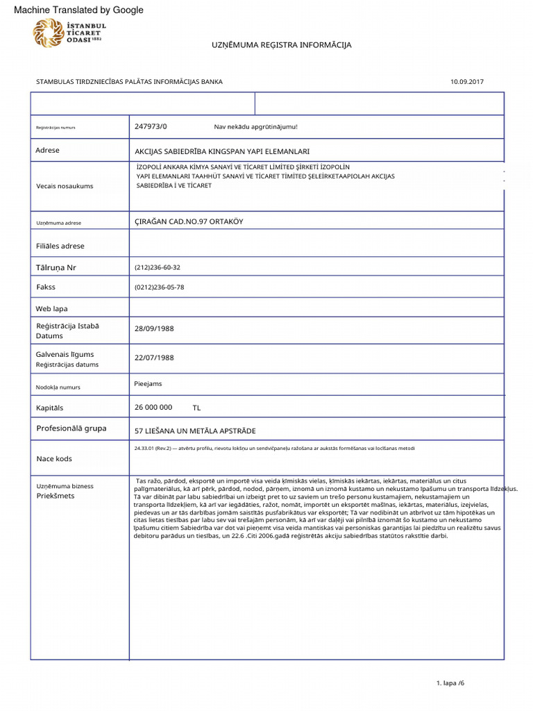 Digital Extract From The Trade Register Turkey | PDF