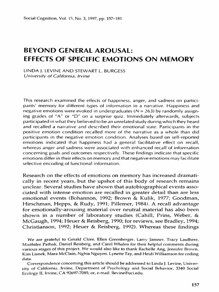 Emotions On Memory | PDF | Emotions | Anger