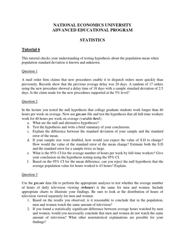 Tutorials 6 | PDF | Hypothesis | Statistics