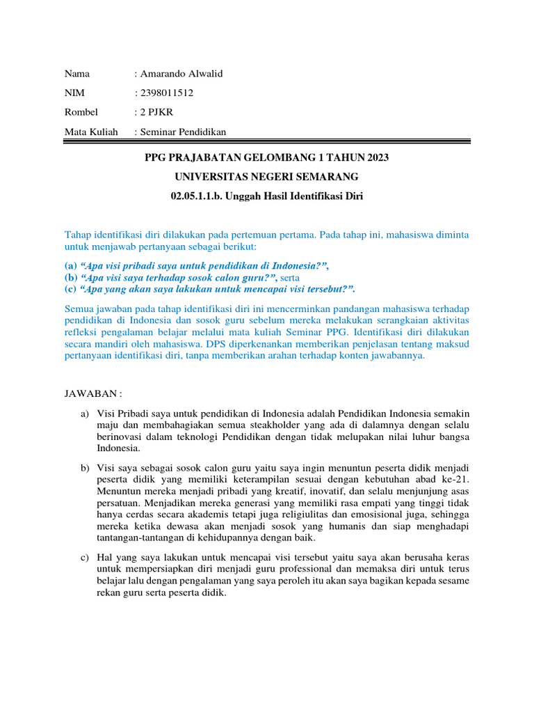 IDENTIFIKASI DIRI - Amarando Alwalid - SEMINAR PENDIDIKAN | PDF ...