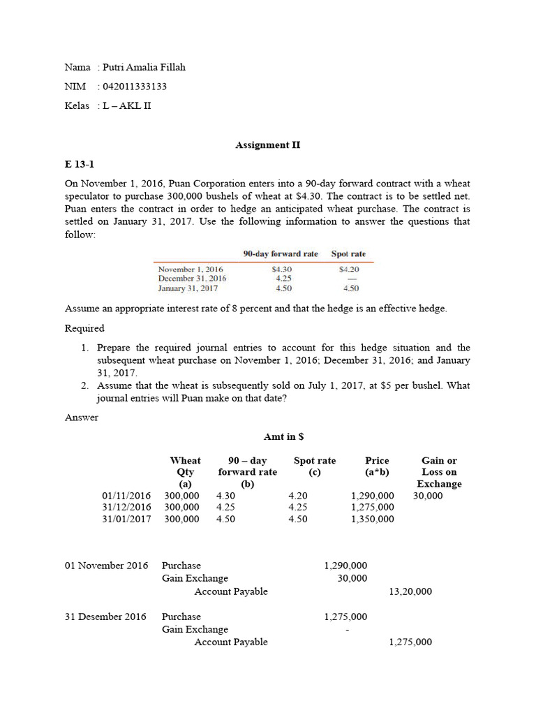 Putri Amalia Fillah - AKL II - Assignment 2 | PDF | Hedge (Finance) | Business