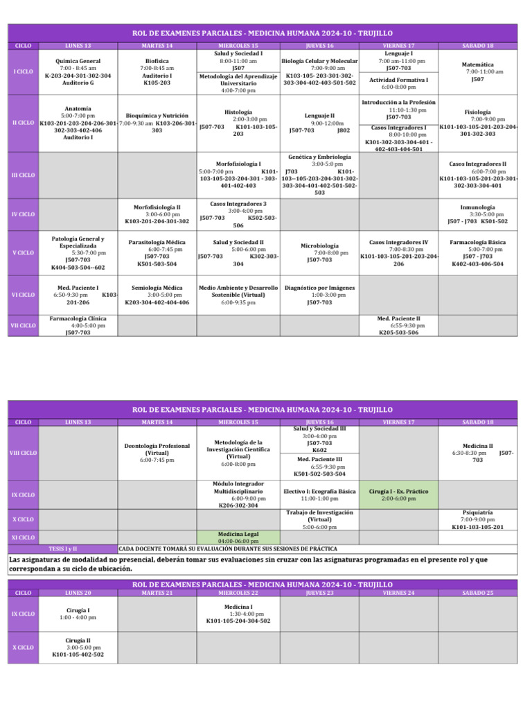 Rol de examenes parciales 202410 con aulas | PDF | Medicina | Ciencias ... Rol de examenes parciales 202410 con aulas | PDF | Medicina | Ciencias ...