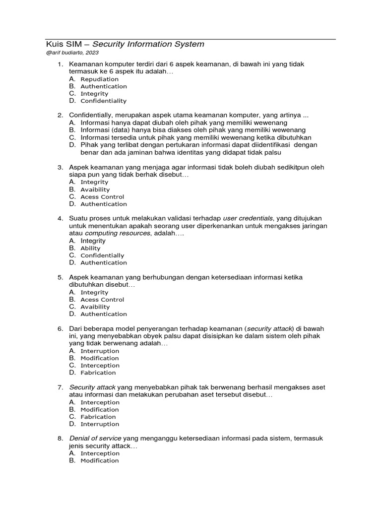 Kuis SIM Minggu 10-1 | PDF