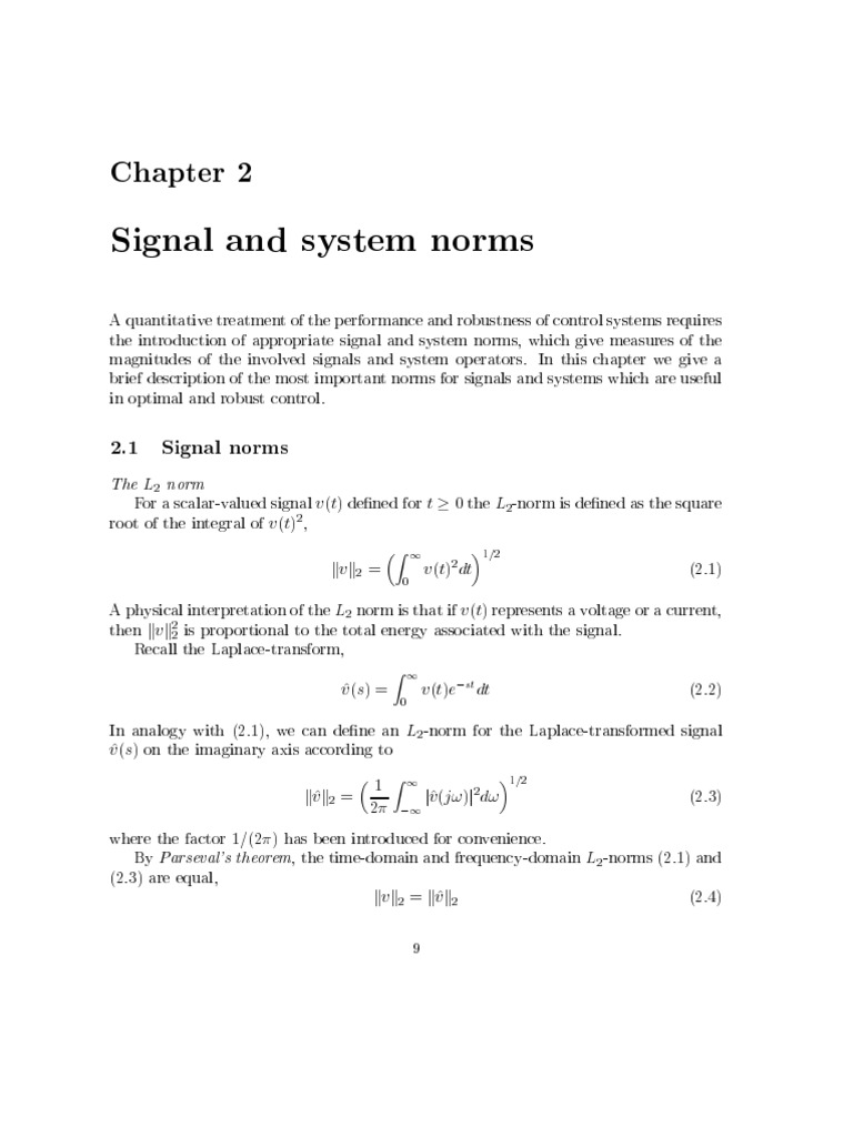 Signal and System Norms | PDF | Matrix (Mathematics) | Functions And Mappings