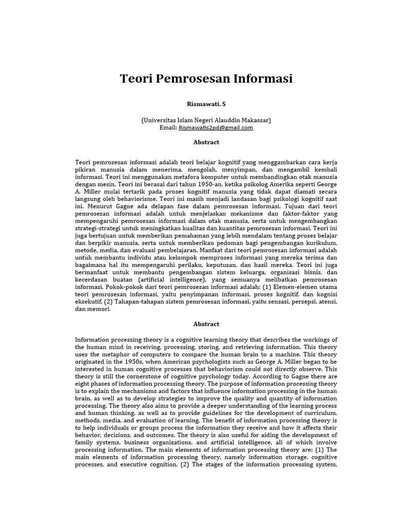 Teori Pemrosesan Informasi | PDF