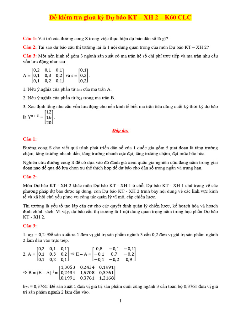 Đề Kiểm Tra Giữa Kỳ Dự Báo 2 K60 CLC | PDF
