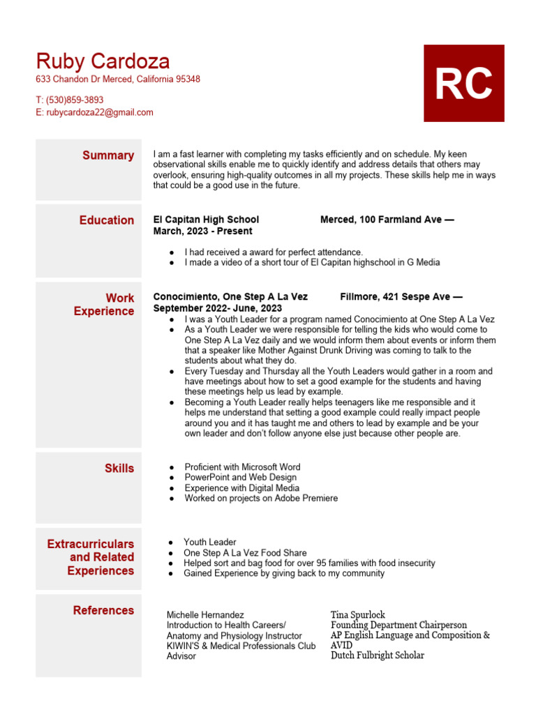 Resume Template 2015-Ruby Cardoza | PDF | Human Communication