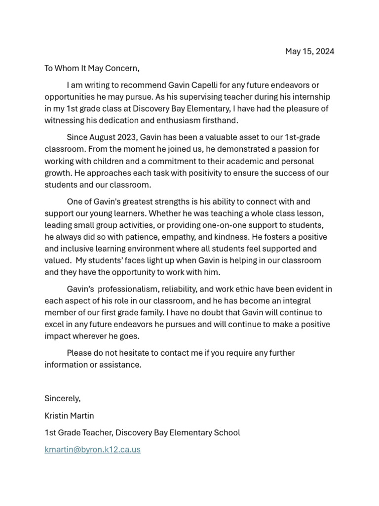 Gavin Capelli Letter of Rec | PDF