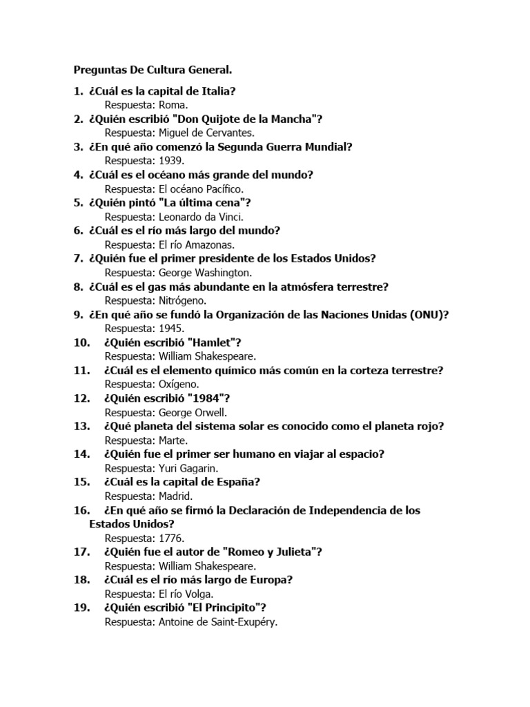 Preguntas y Respuestas de Cultura General | PDF | Tierra