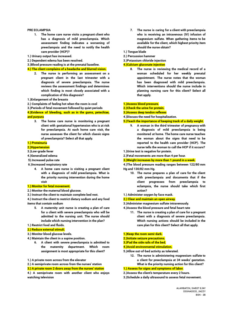 MCN Rle Questionnaire | PDF | Pregnancy | Hypertension