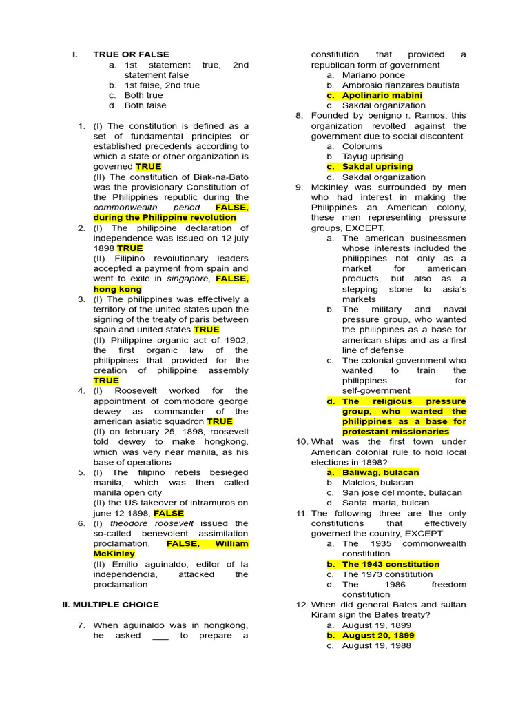 RPH Quiz | PDF | Government | Philippines