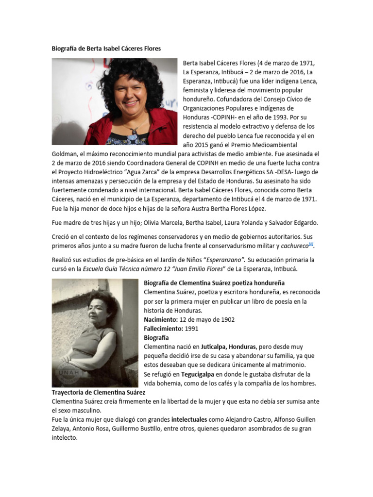 Biografía de Berta Isabel Cáceres Flores personajes importantes de ...