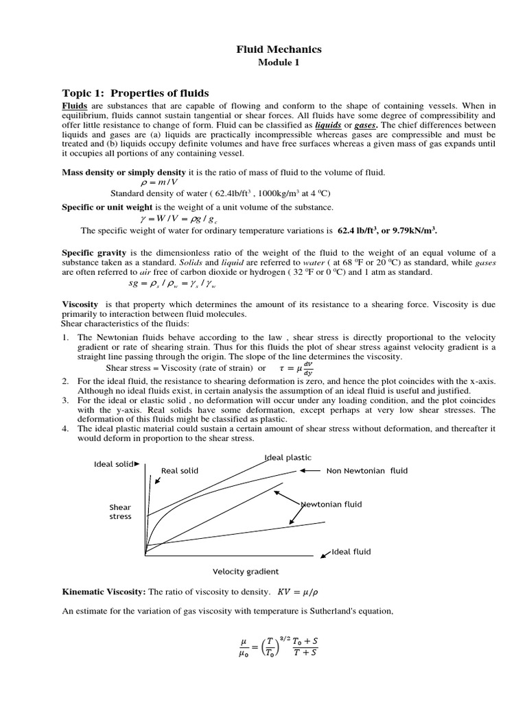 Fluid Mechanics Mod 1-Properties 1 | PDF | Viscosity | Shear Stress