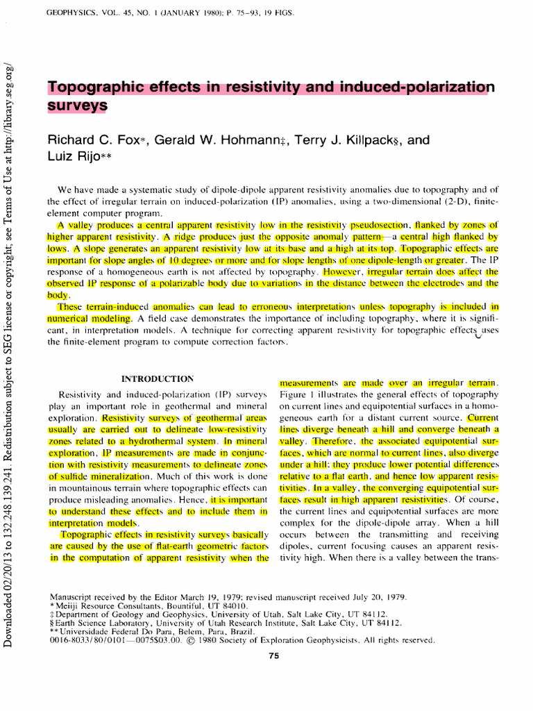 Topographic Effect in Resitivity and Induced Polratiraztion | PDF ...