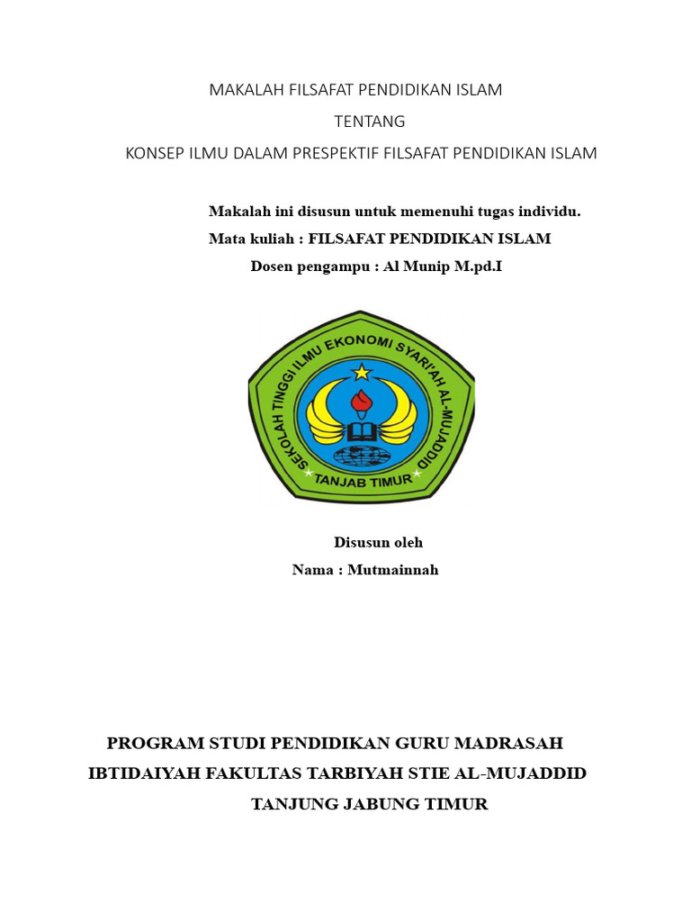 Makalah Konsep Ilmu Dalam Prespektif Falsafat Pendidikan Islam | PDF Makalah Konsep Ilmu Dalam Prespektif Falsafat Pendidikan Islam | PDF