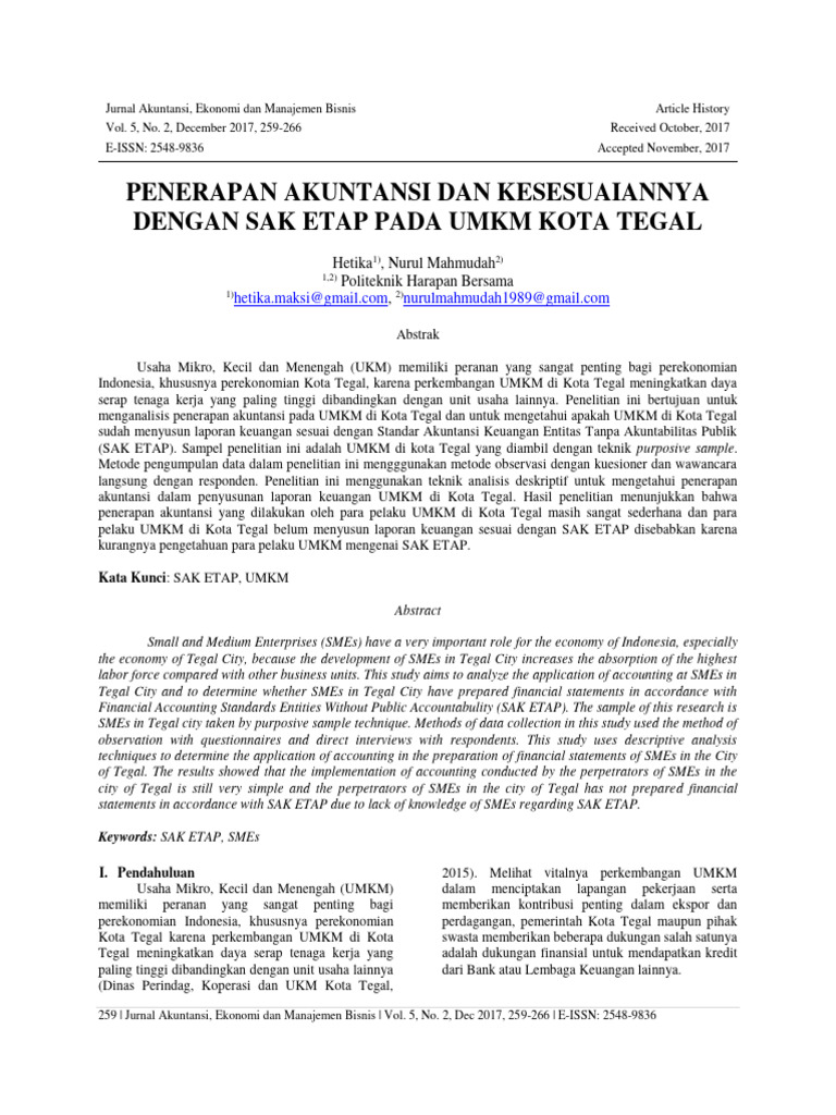 Akuntansi UMKM Tegal dan SAK ETAP | PDF