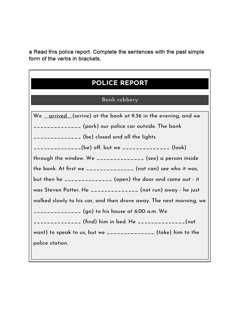 Police Report: Bank Robbery Exercise | PDF | Home & Garden