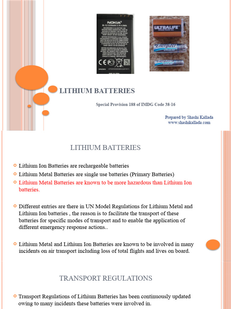 SP 188 Lithium Batteries IMDG Code 38 16 | PDF | Rechargeable Battery ...
