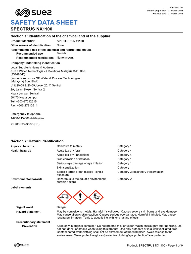 Spectrus NX1100 | PDF | Toxicity | Dangerous Goods